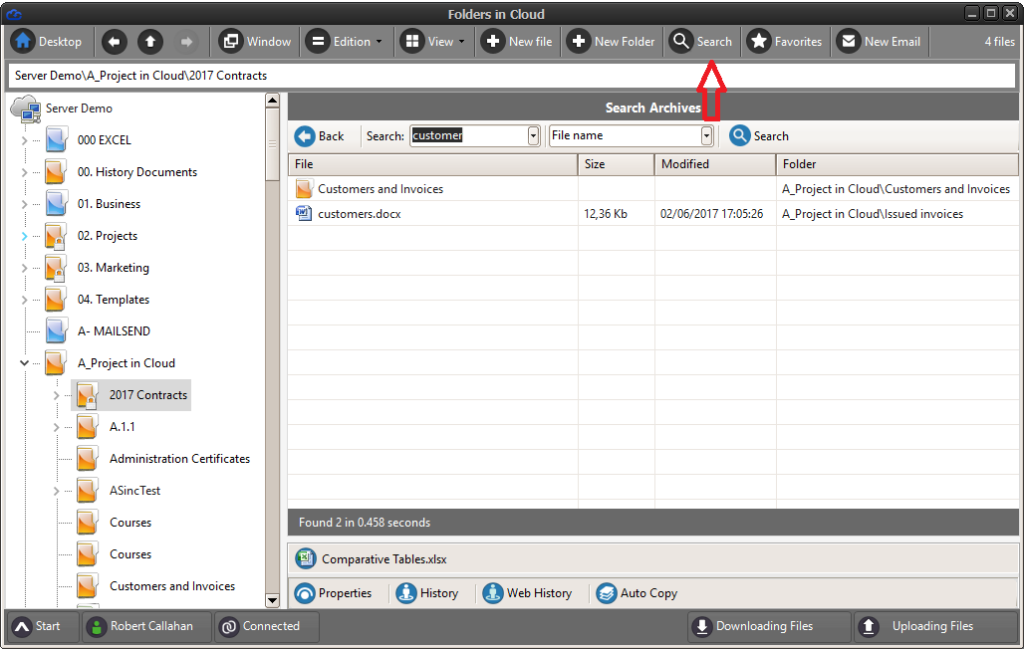 Searching for files and folders | Dataprius Manual