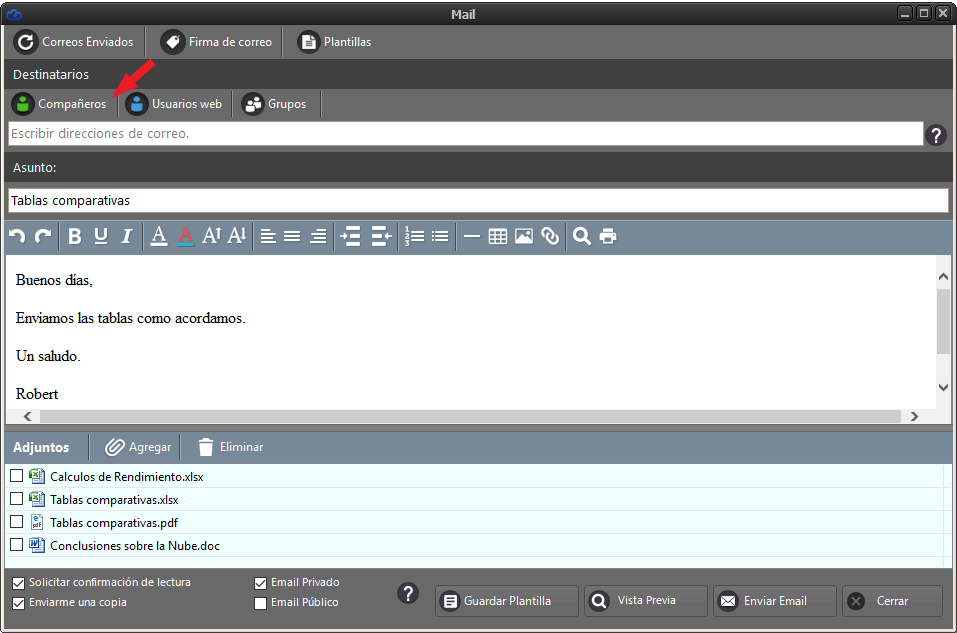 Envío de emails y correos enviados | Manual Dataprius