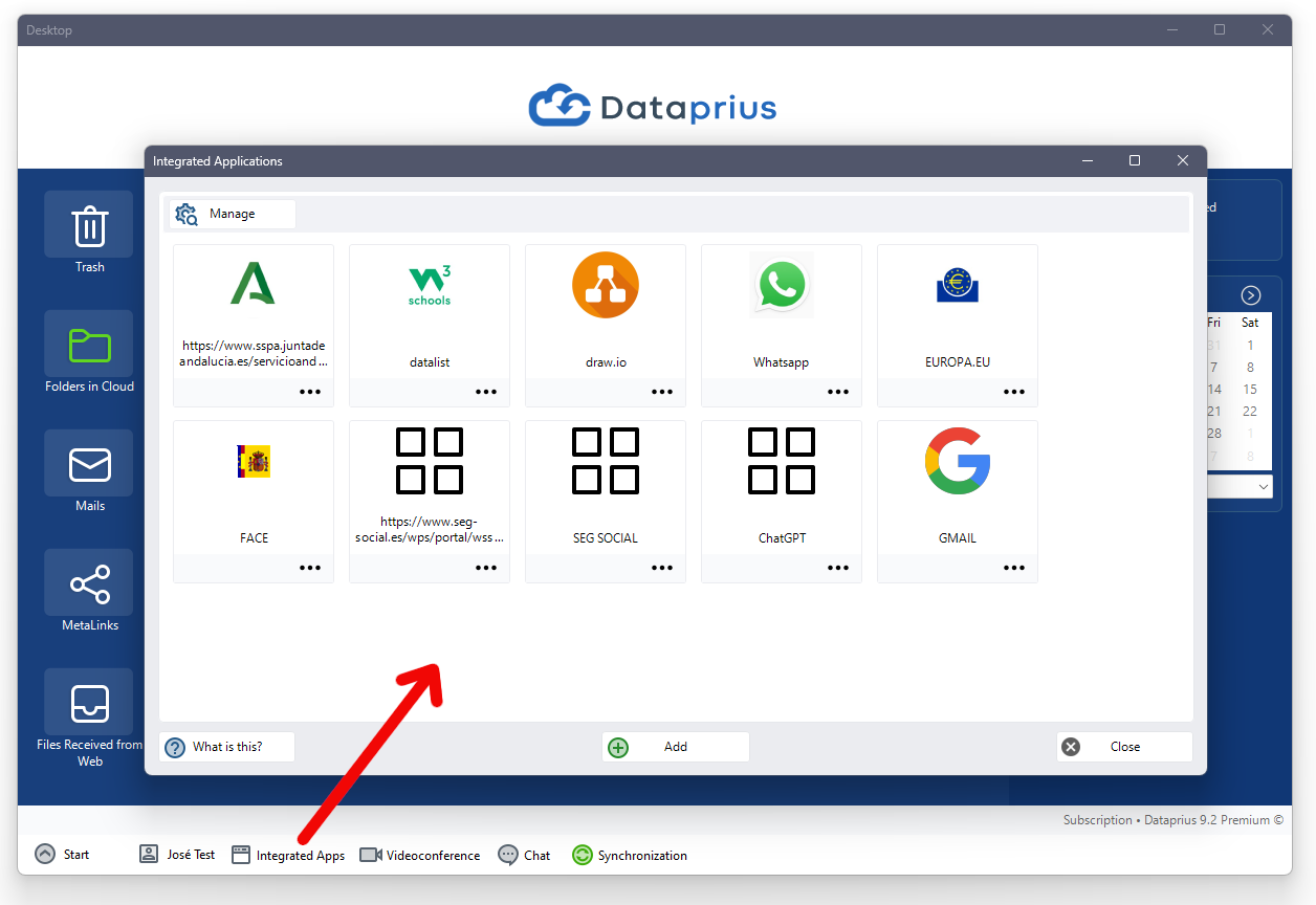 Integrated Apps. Integration with other web applications - Manual Dataprius